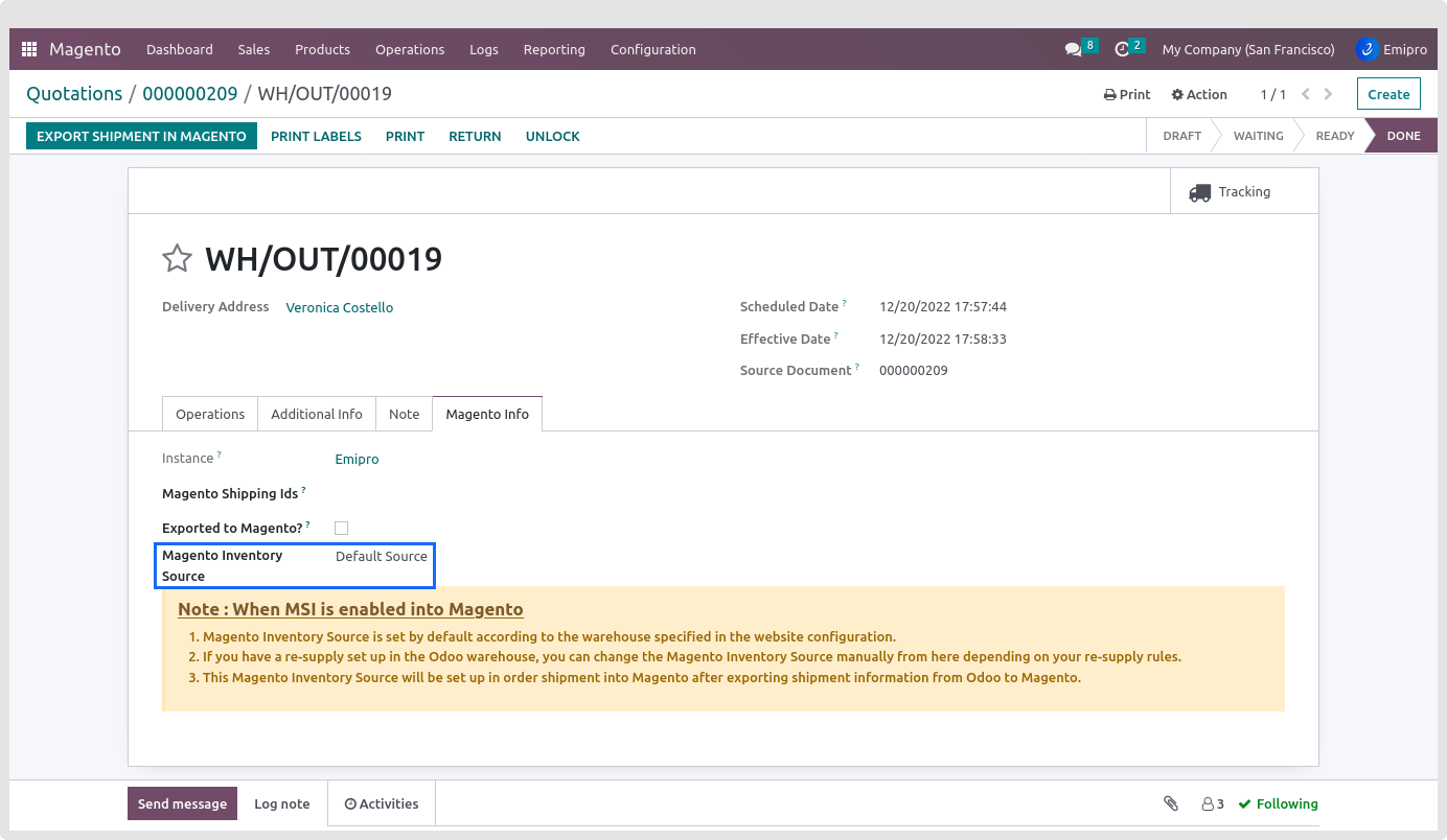 Export Shipment Manually By Clicking On Button From Form View Odoo