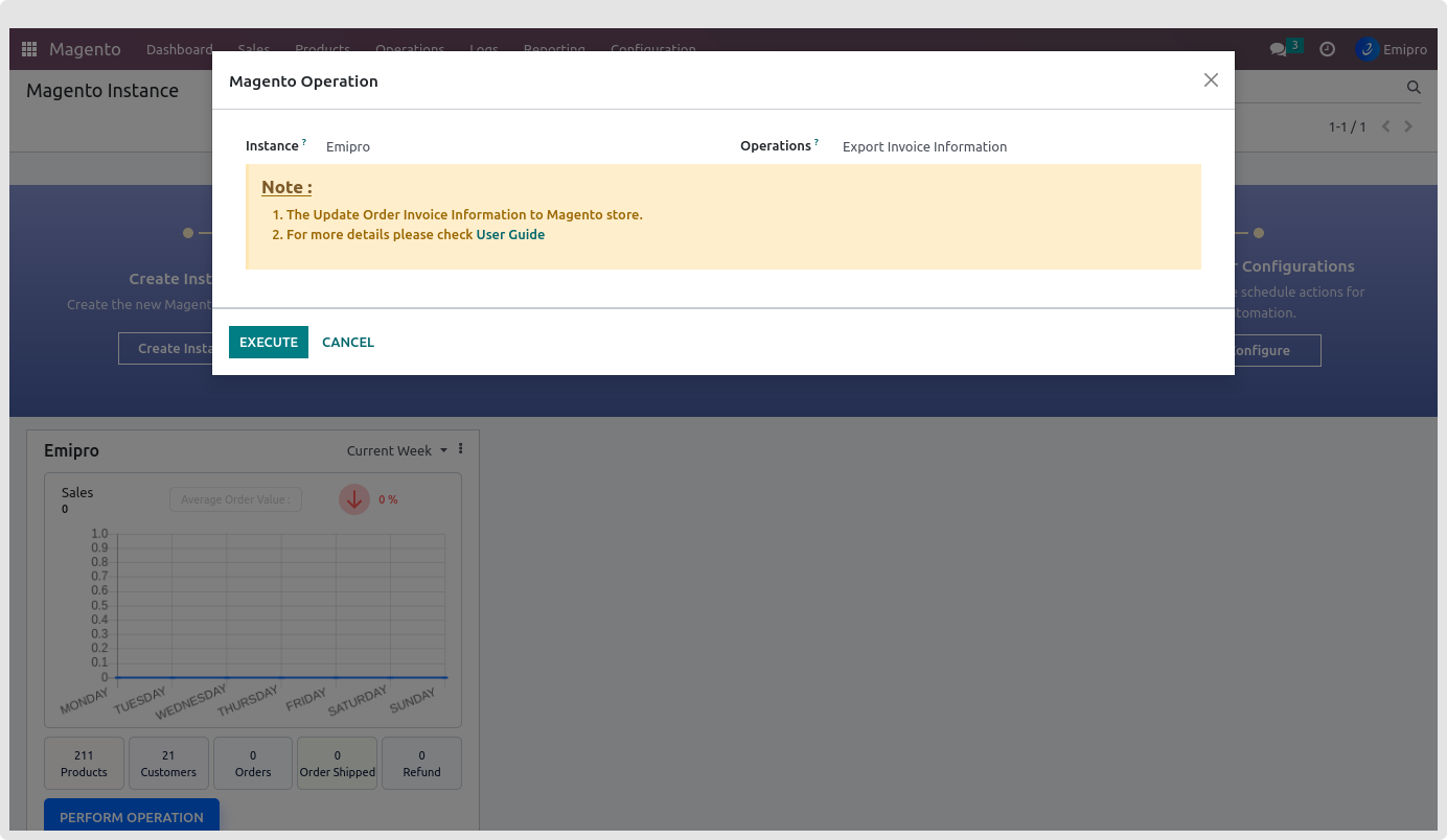 Export Invoice Information Odoo Magento2 Connector By Emipro