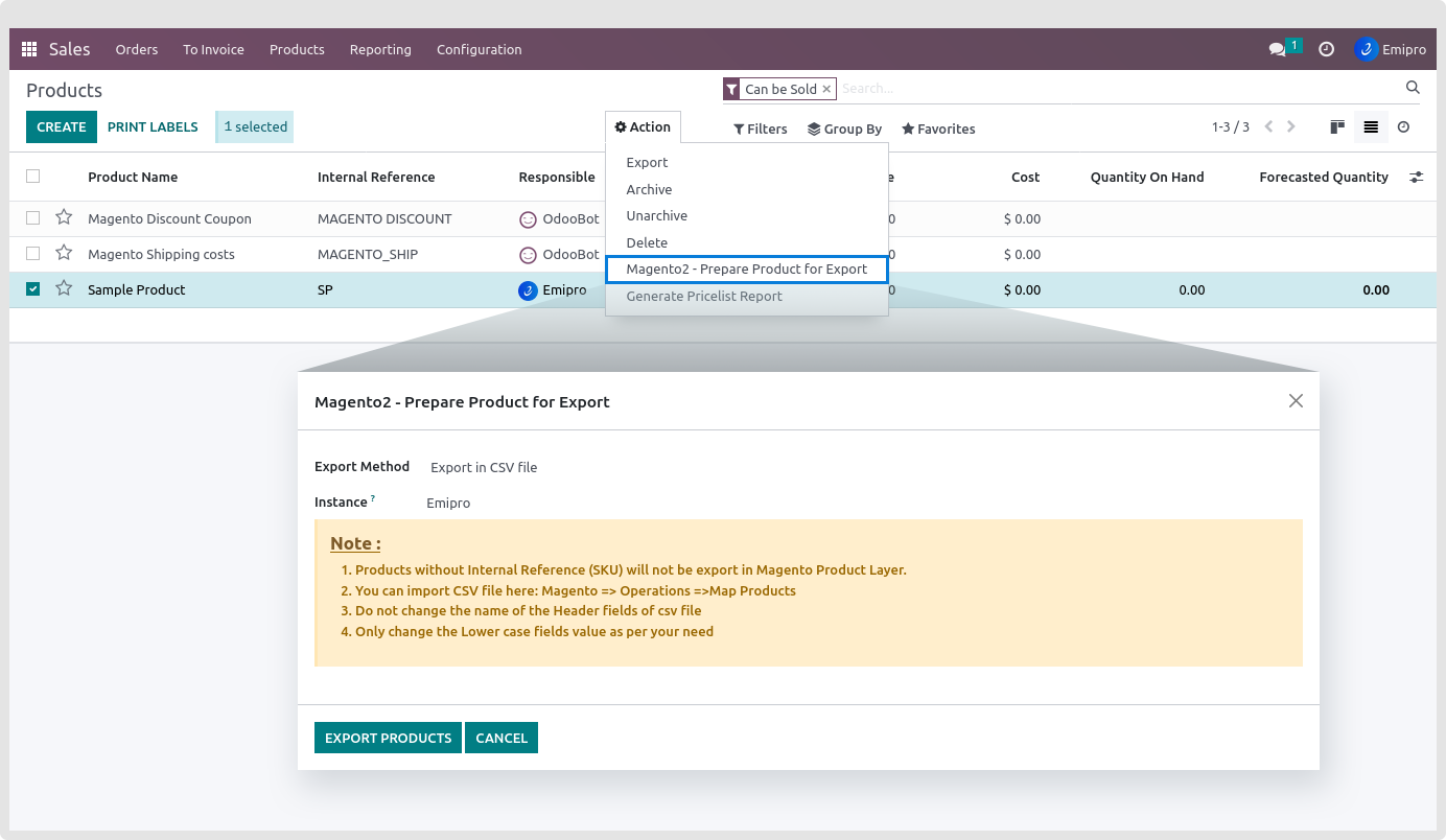 Map Products - Odoo Magento2 Connector By Emipro