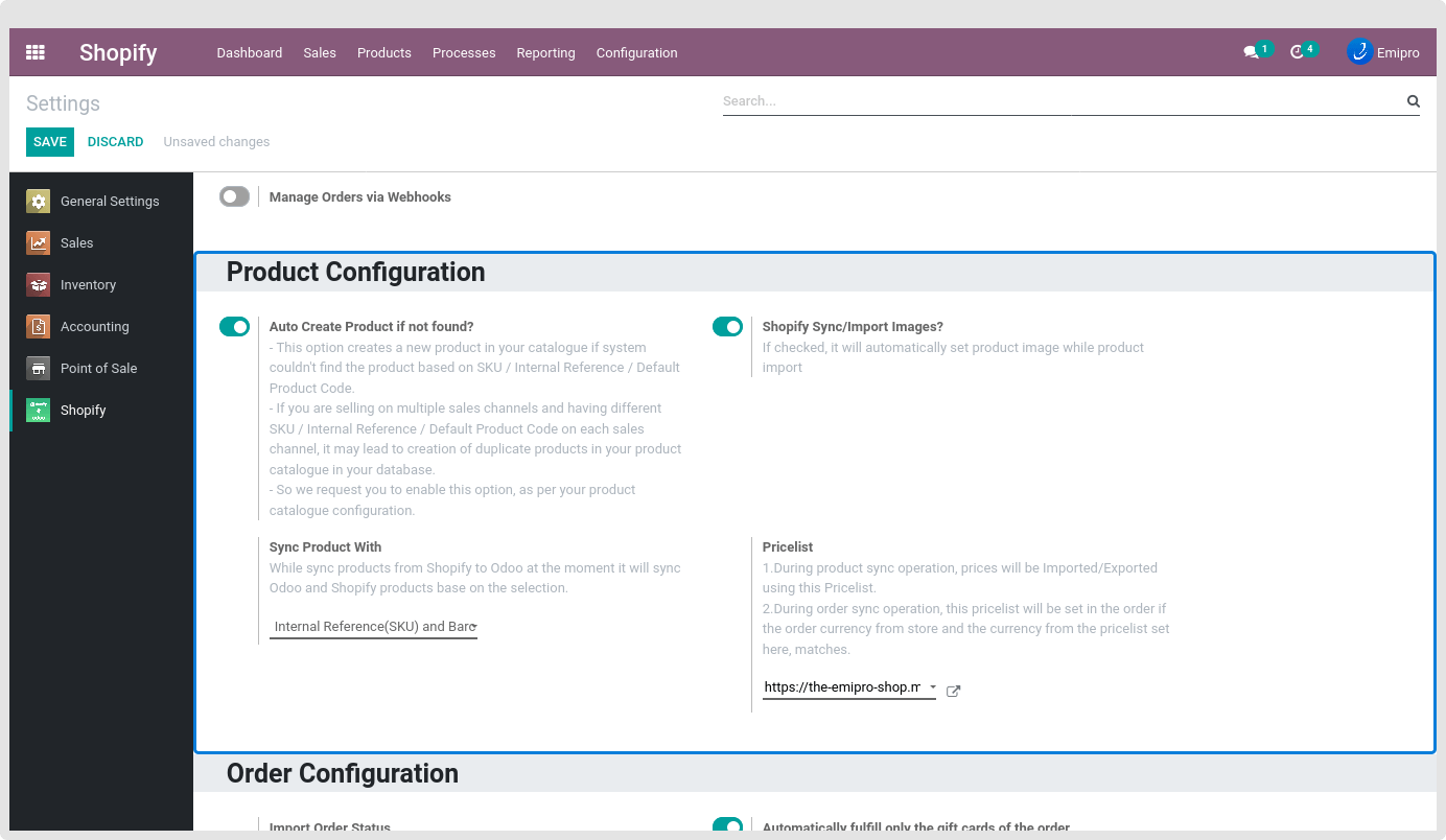 Product Configuration - Shopify Odoo Connector By Emipro Product Configuration - Shopify Odoo Connector By Emipro